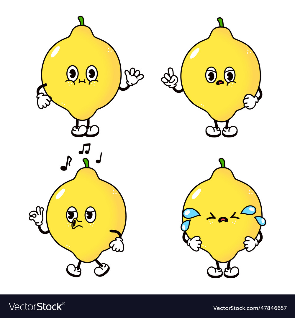 Funny cute lemon characters bundle set hand Vector Image