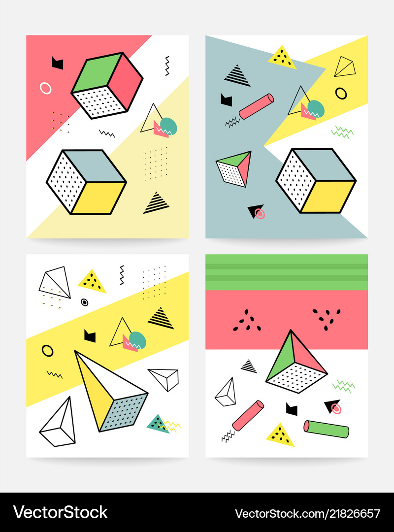 Memphis Style Cards - Retro Geometric Royalty Free Vector