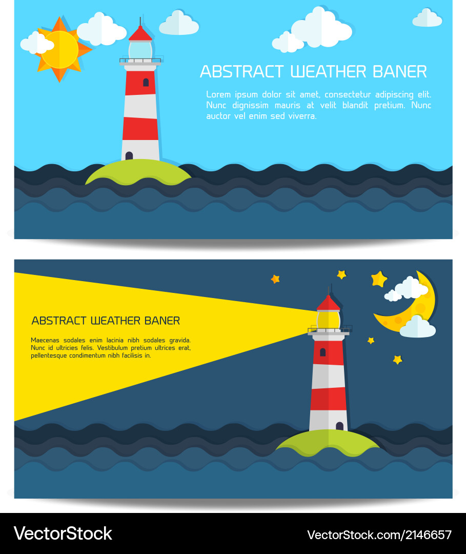Modern weather background with lighthouse sun moon
