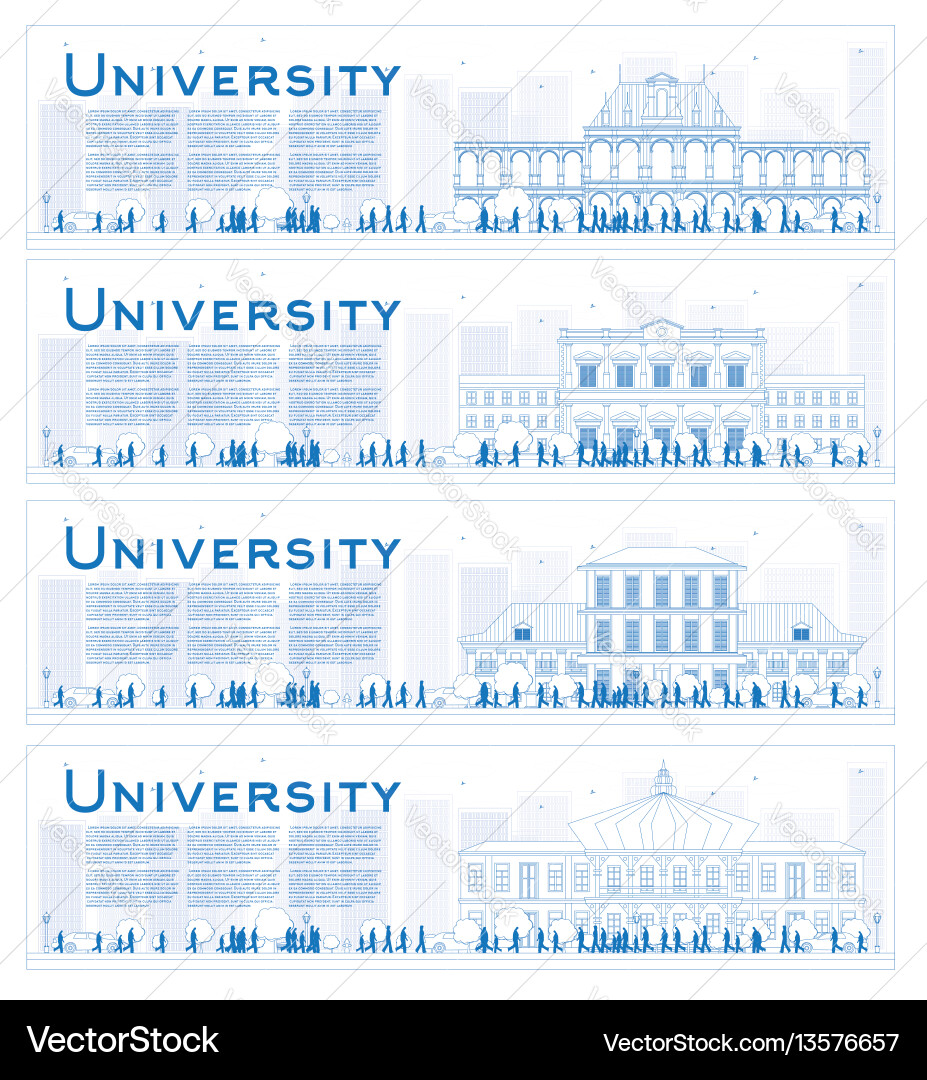 Outline set of university study banners Royalty Free Vector