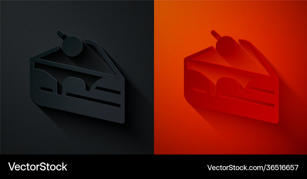 Paper cut piece cake icon isolated on black Vector Image