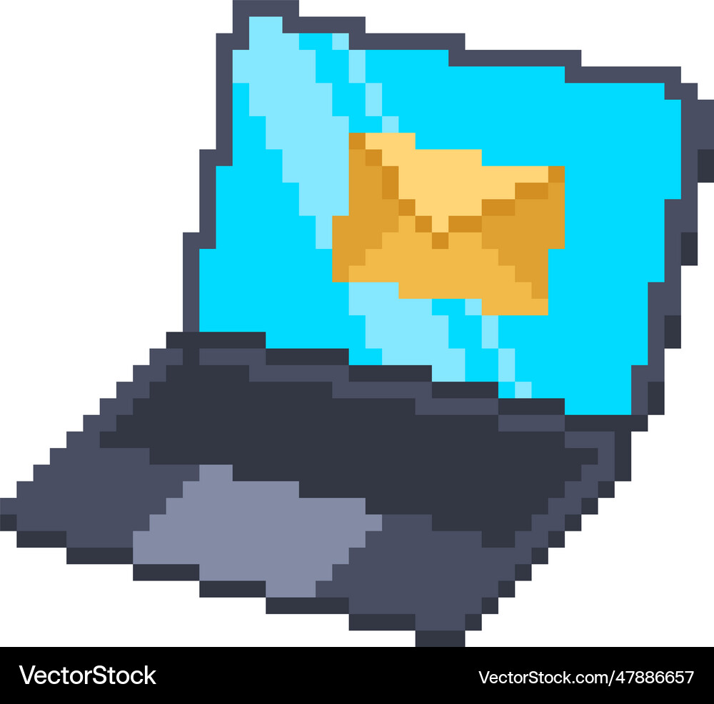 Pixel art laptop with email notification icon on Vector Image