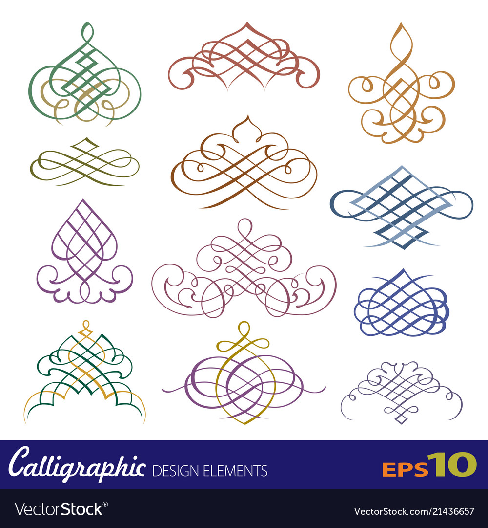 Set calligraphic design elements Royalty Free Vector Image