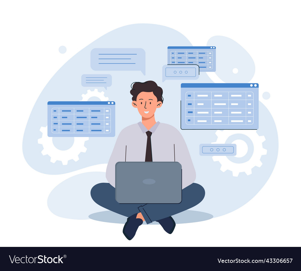 Software developers with laptop Royalty Free Vector Image