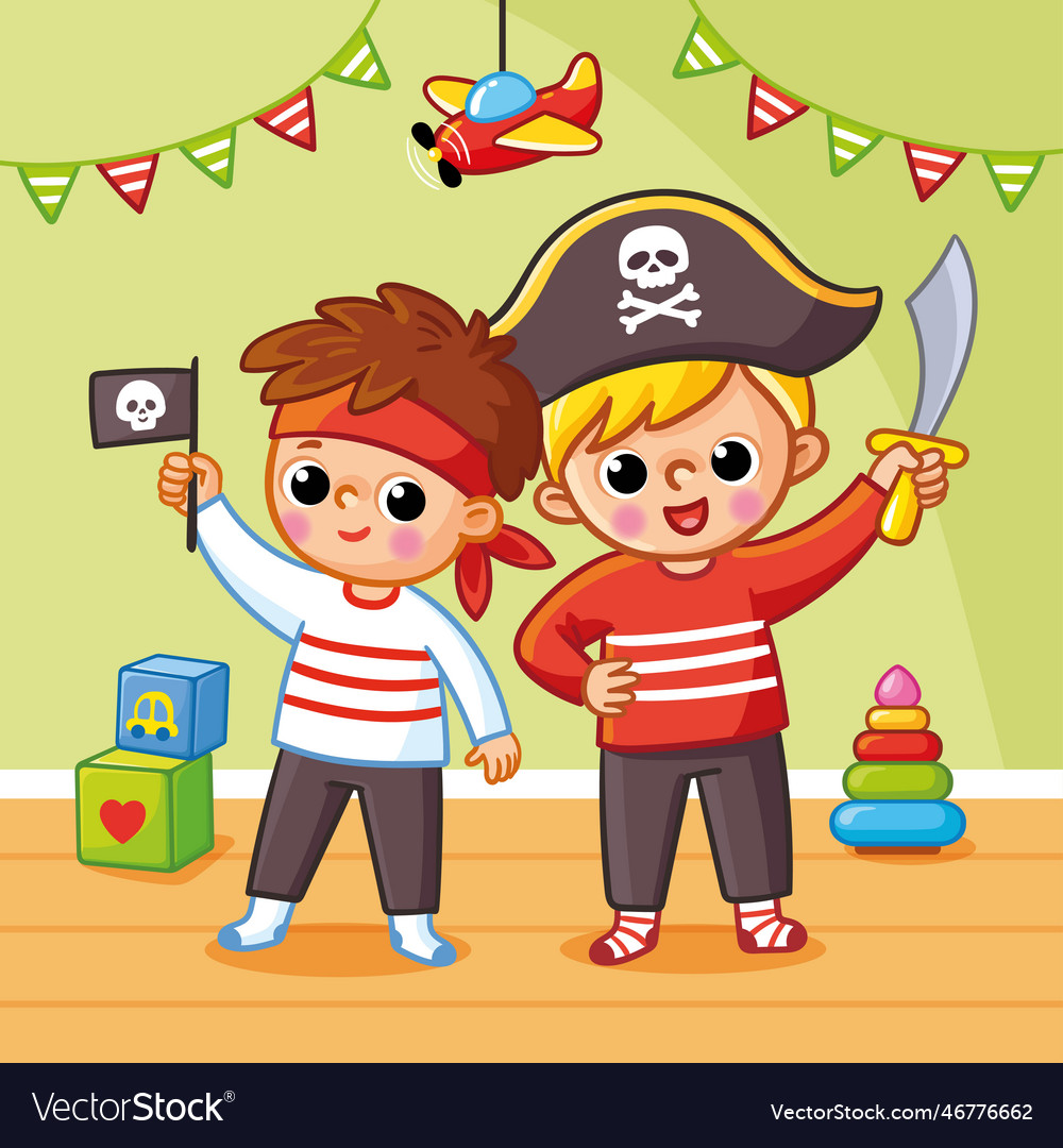 Boys play pirates in the children room Royalty Free Vector