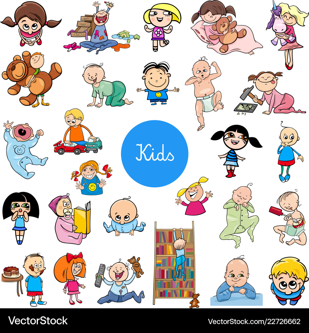 Cartoon kids characters big set Royalty Free Vector Image