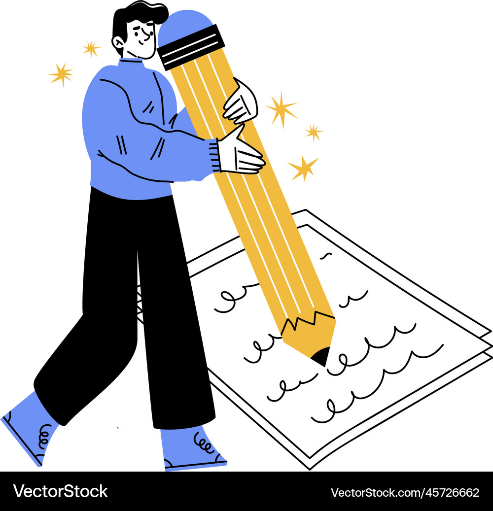 Education with man character writing on paper Vector Image