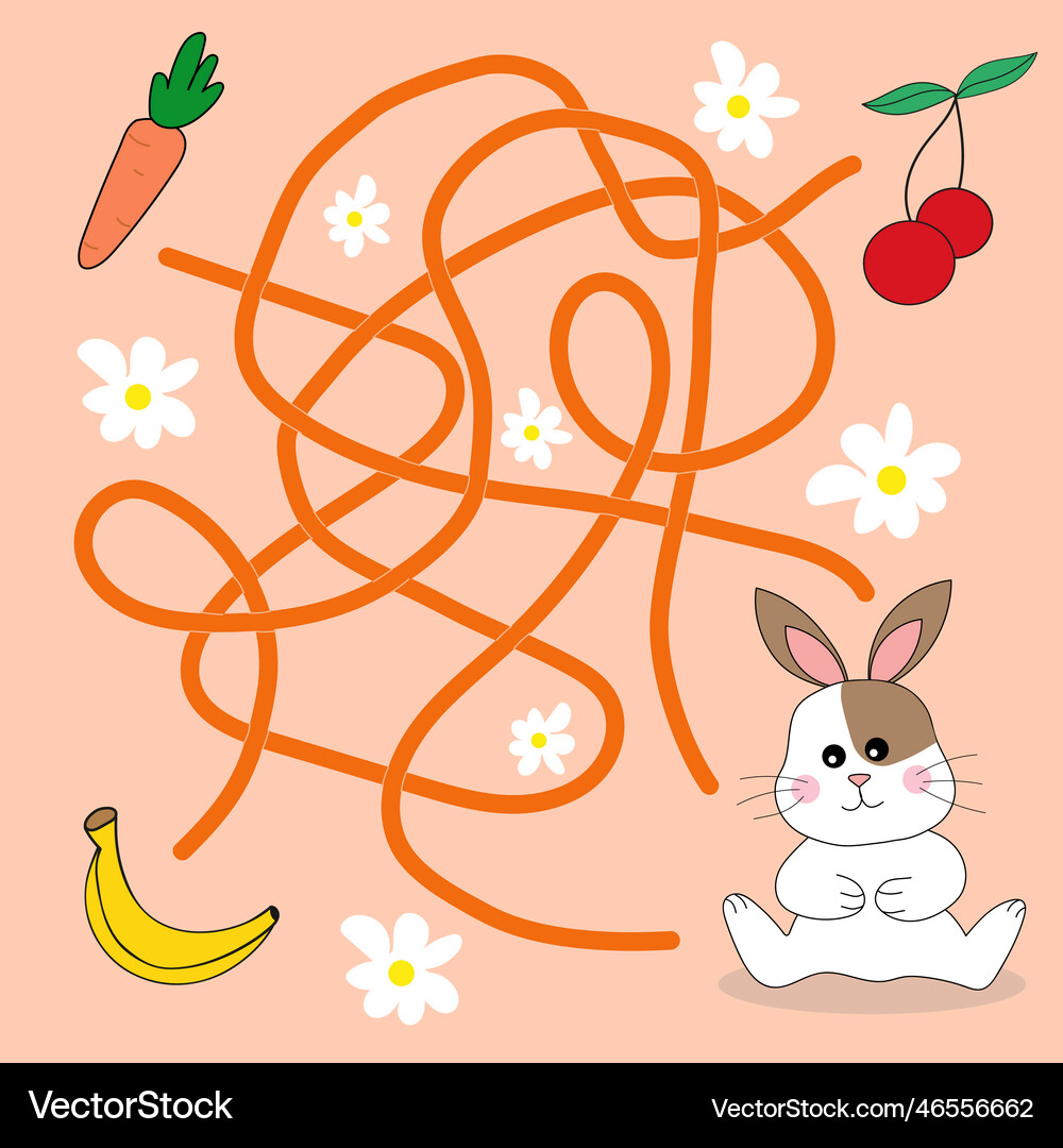 Help bunny find path to carrotlabyrinthmaze game Vector Image