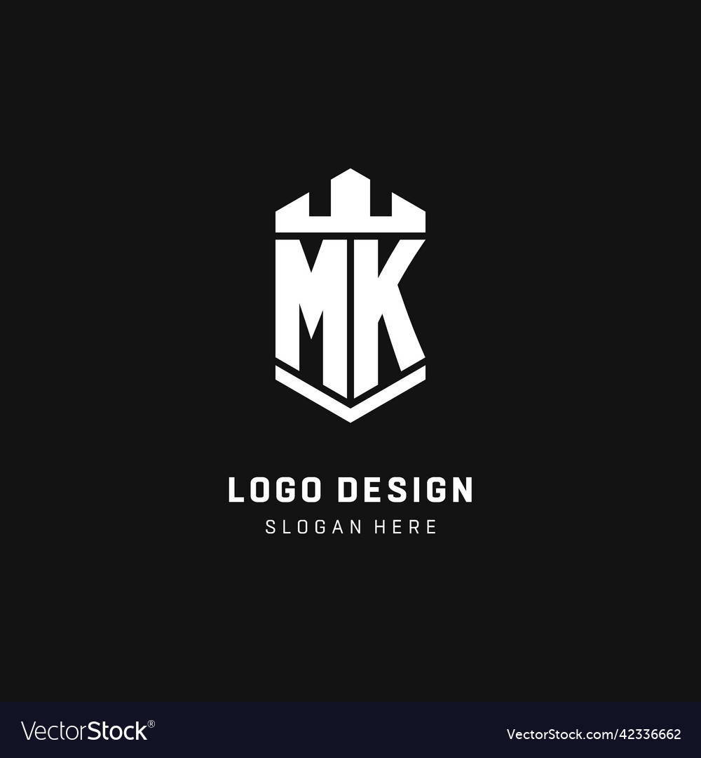 Mk monogram logo initial with crown and shield Vector Image