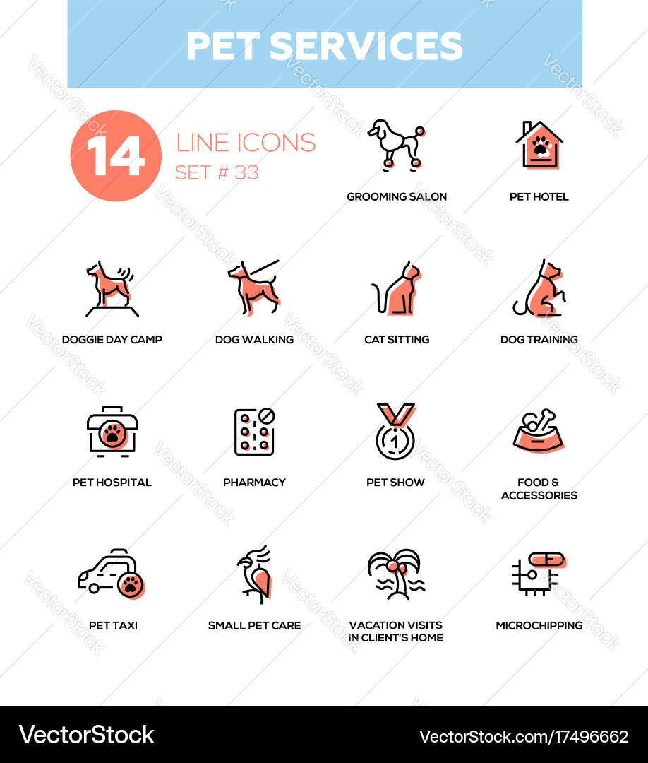 Pet services - modern single line icons set Vector Image