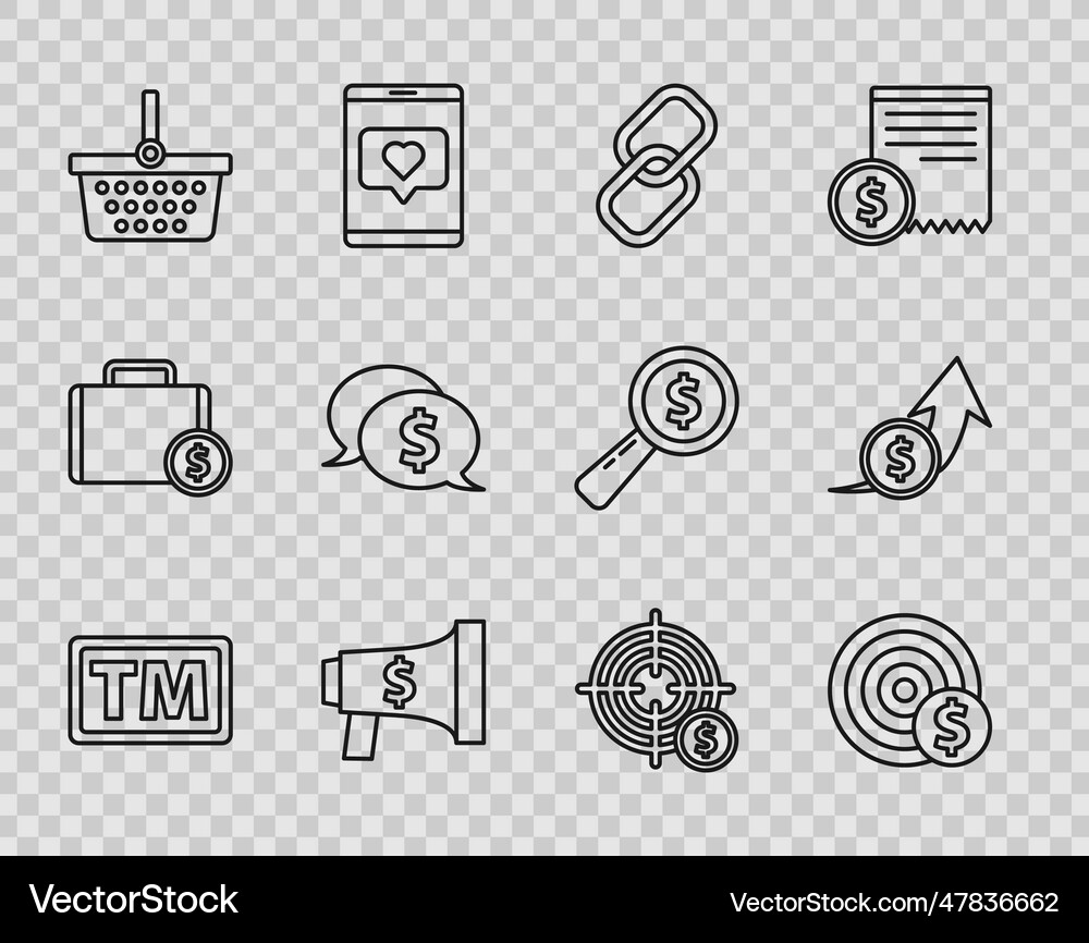 Set line trademark target with dollar symbol Vector Image