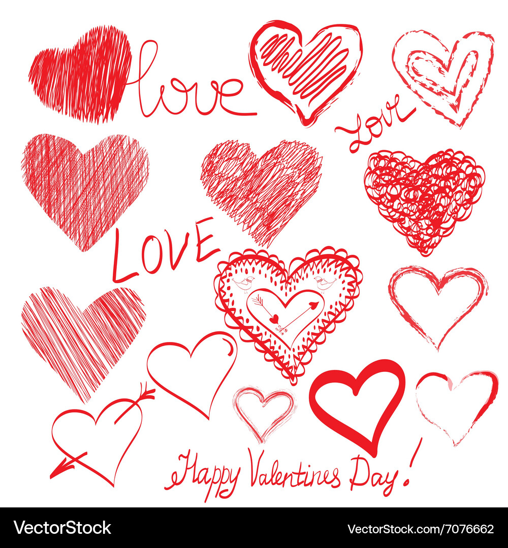 Set of hand drawn hearts Royalty Free Vector Image