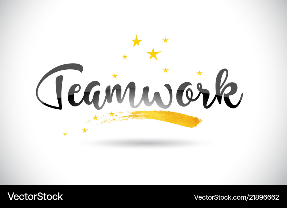 Teamwork word text with golden stars trail Vector Image