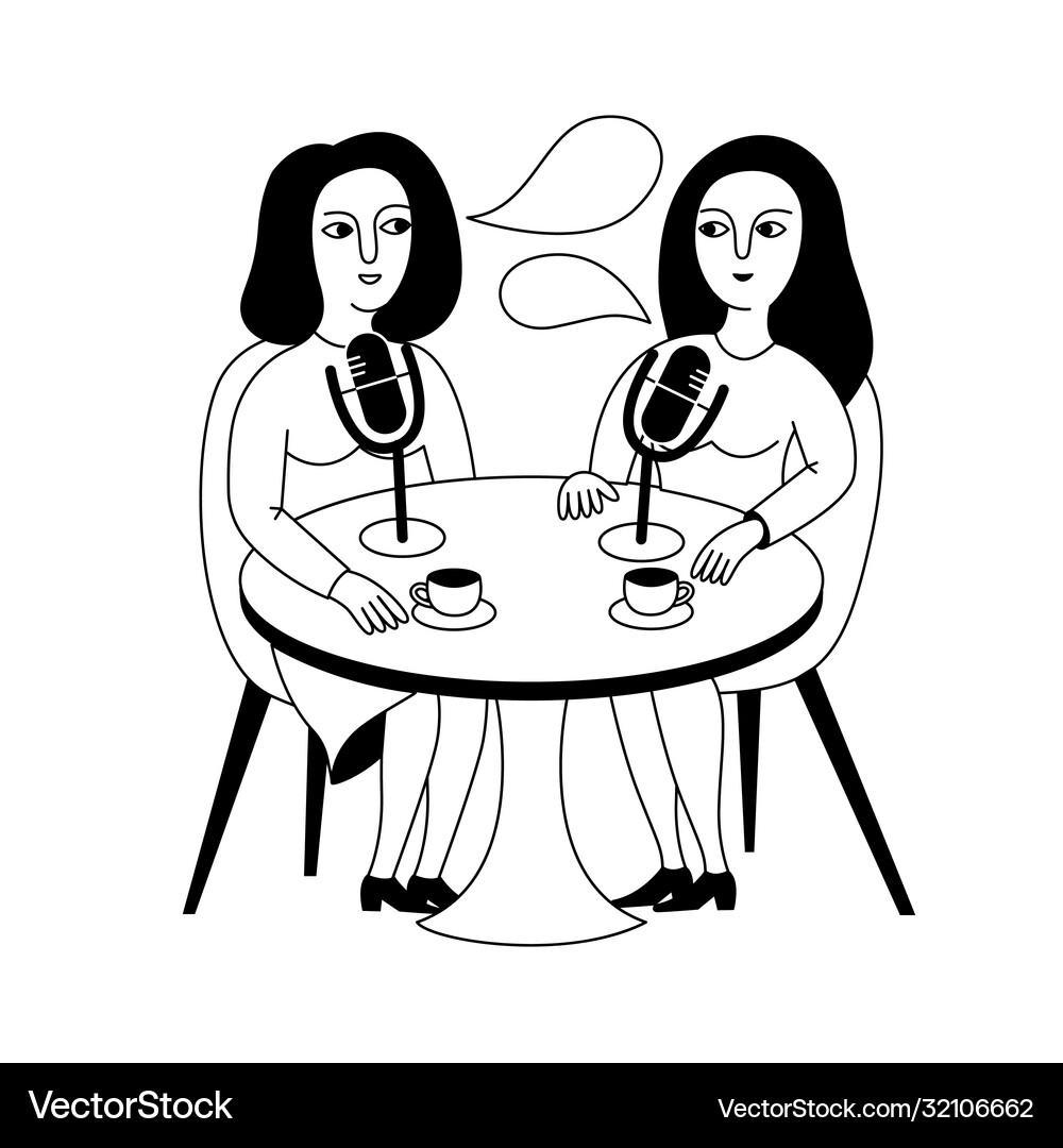 Two Girls Podcasting Royalty Free Vector Image