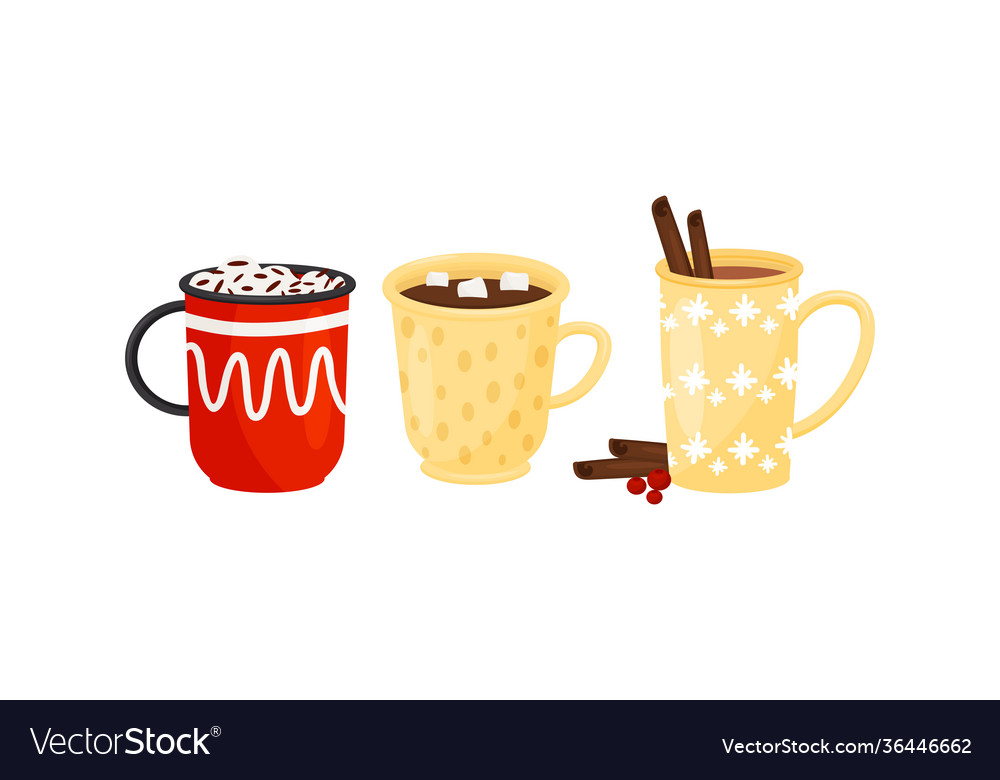 Winter hot drinks with hot chocolate in mug Vector Image