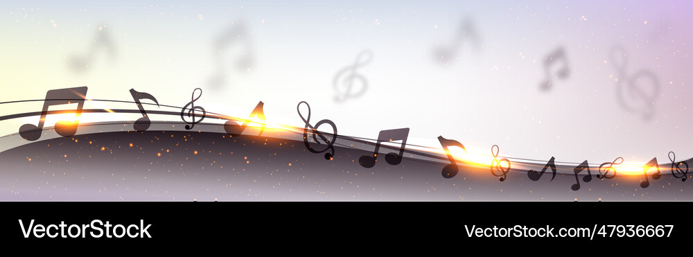 Banner with musical notes waves and lens flare Vector Image