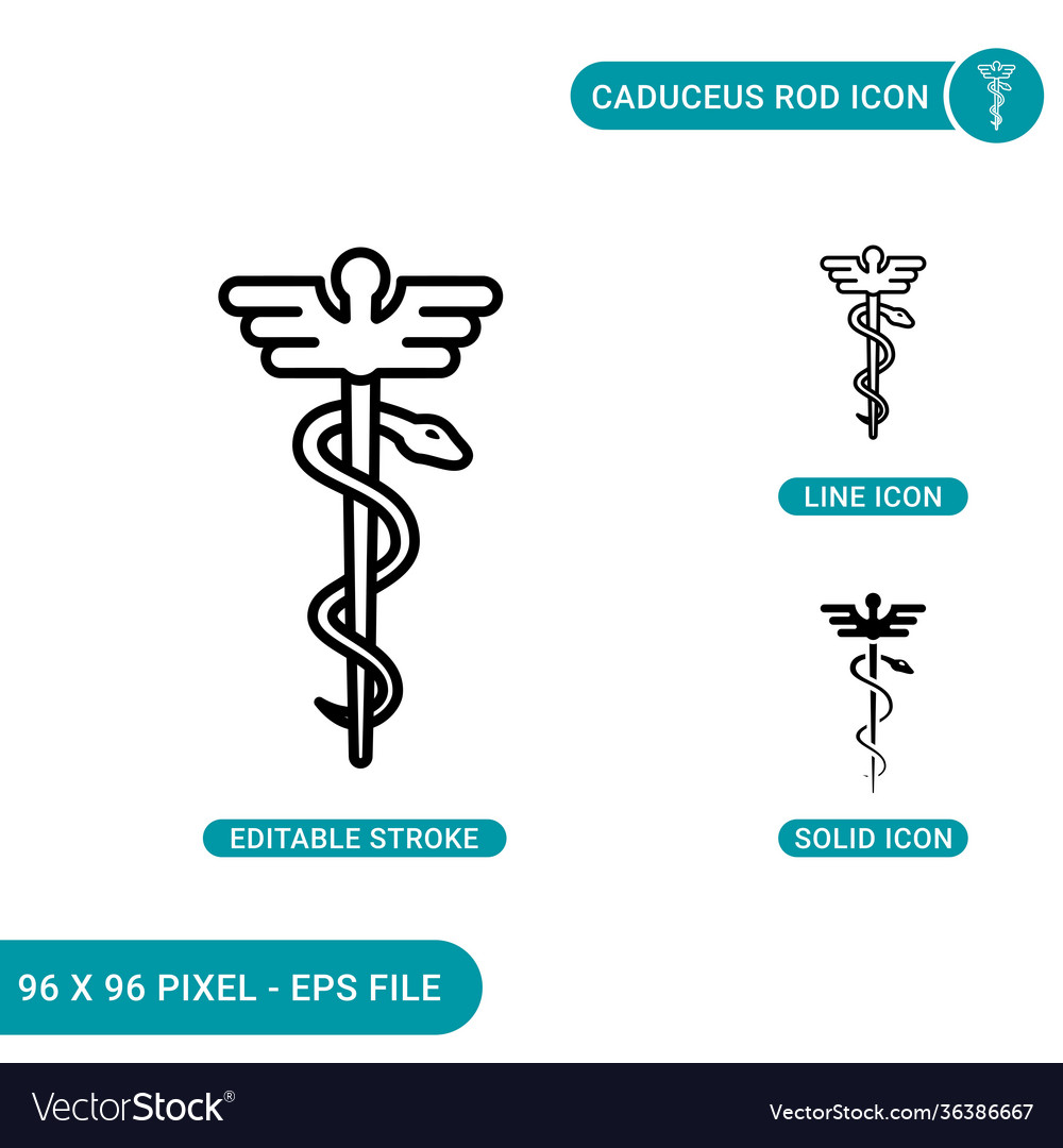Caduceus rod icons set with solid icon line style Vector Image