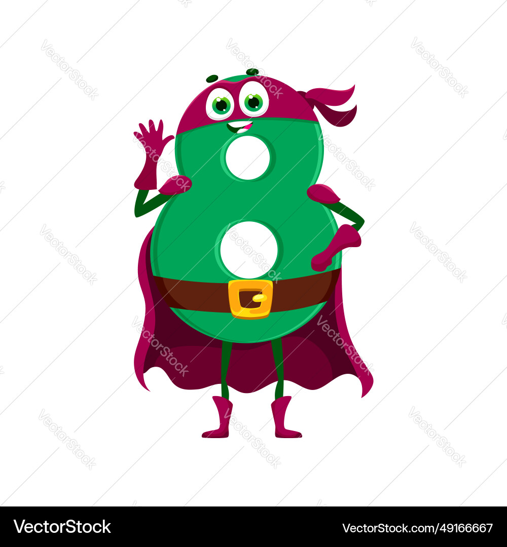 Cartoon math number eight superhero character Vector Image