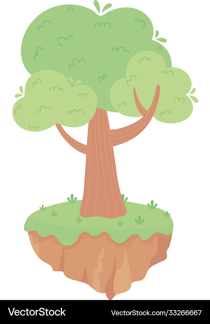 Cartoon tree grass ground nature isolated white Vector Image