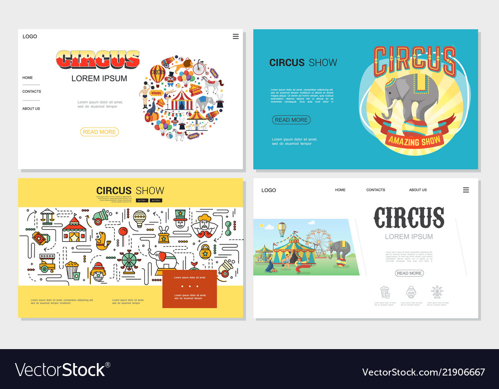 Flat circus websites set Royalty Free Vector Image