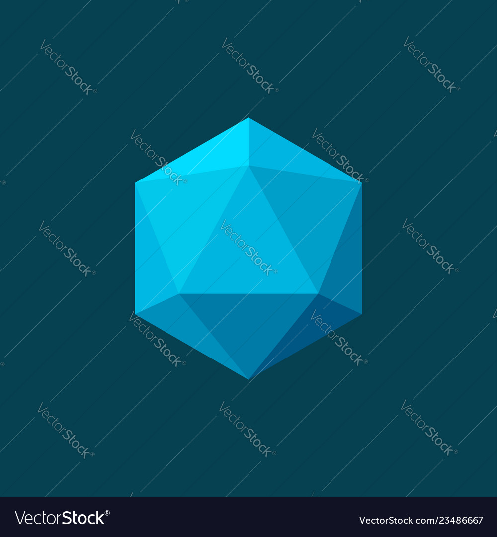 Icosahedron on blue background plane colors Vector Image