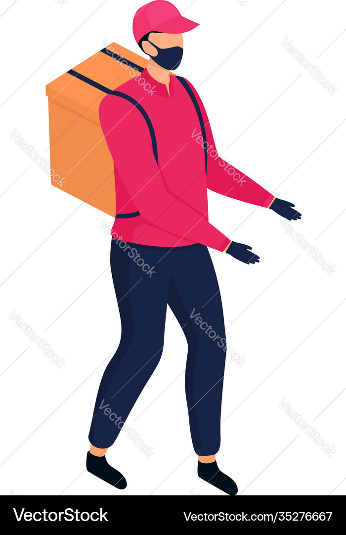 Isometric delivery man in a protective mask Vector Image
