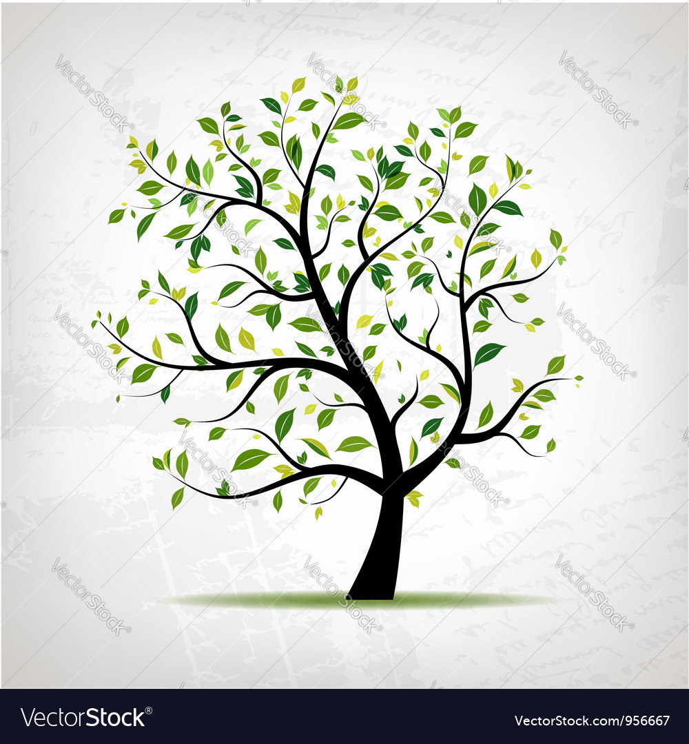 Spring tree green on grunge background Royalty Free Vector