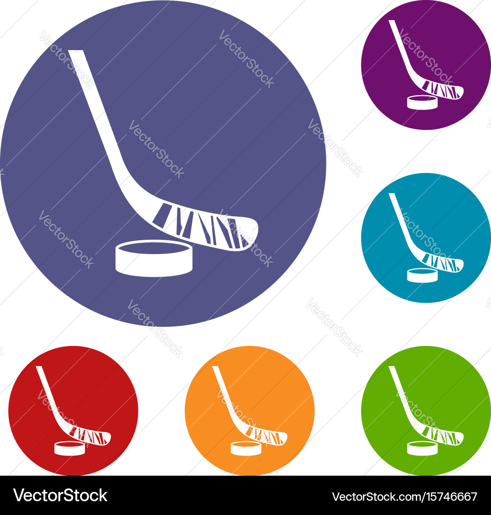 Stick and puck icons set Royalty Free Vector Image