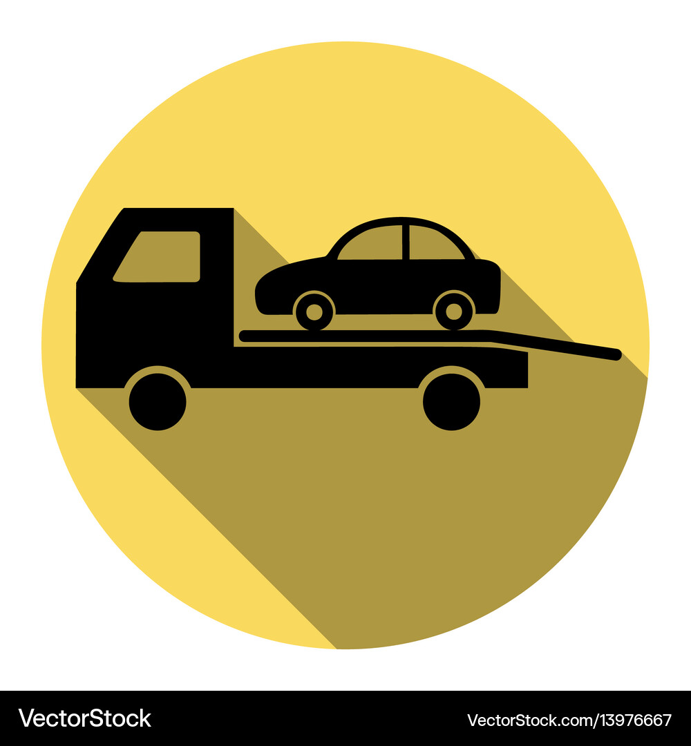 Tow car evacuation sign flat black icon Royalty Free Vector