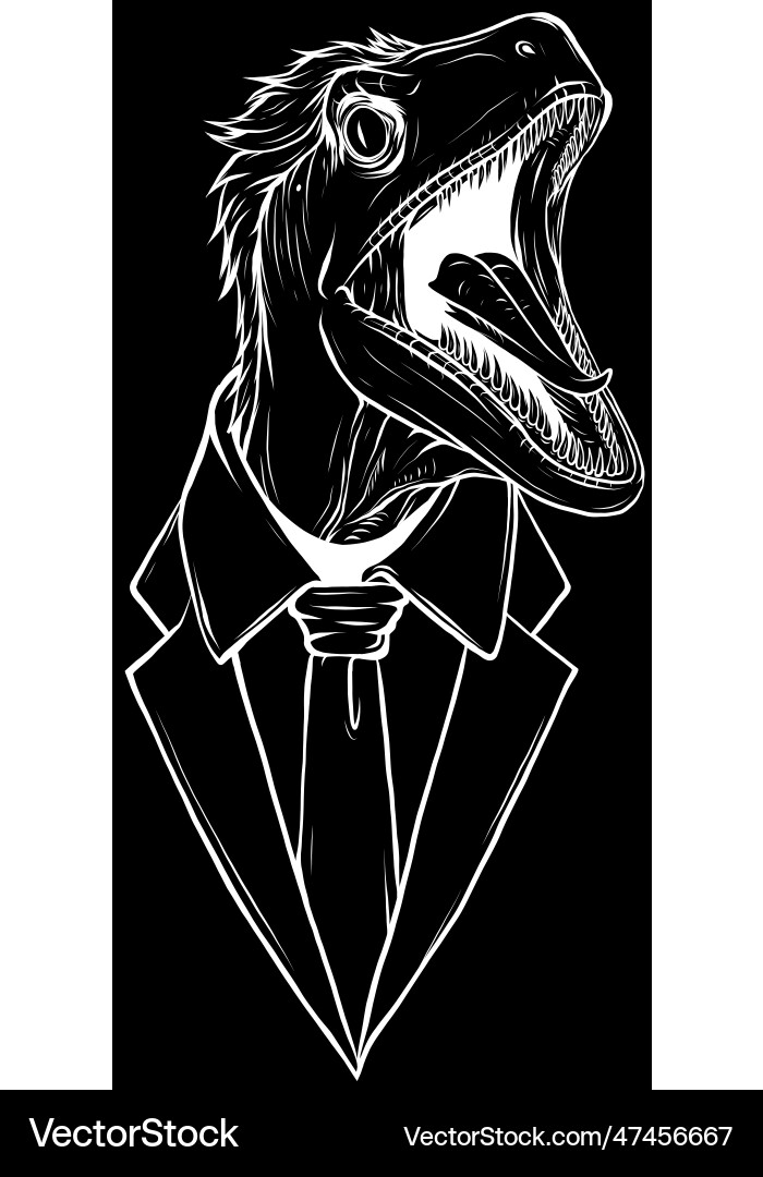 Velociraptor dinosaur in white line on black Vector Image