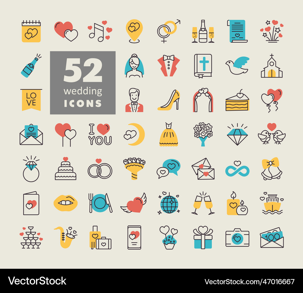 Wedding marriage bridal isolated icon set Vector Image