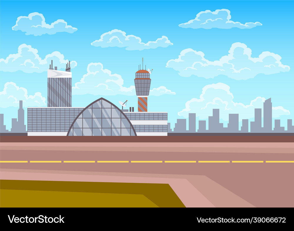 Airport terminal building control tower runway Vector Image