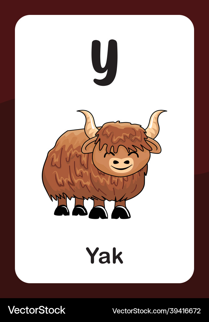 Animal alphabet flashcard - y for yak Royalty Free Vector