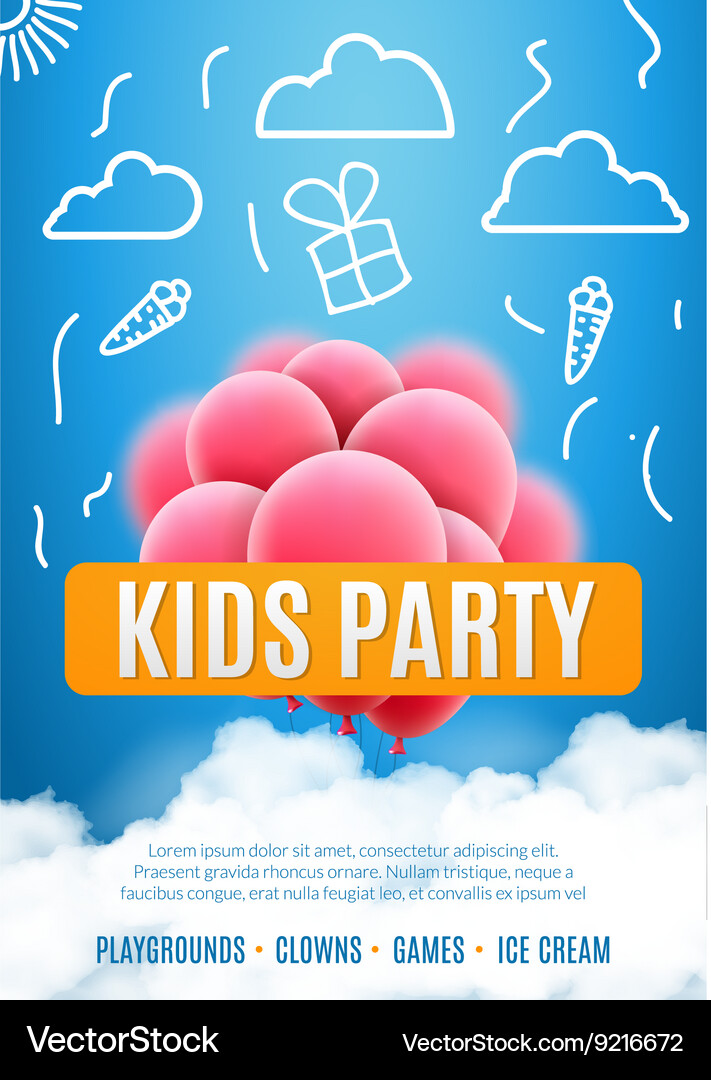 Kids party invitation design poster template Vector Image