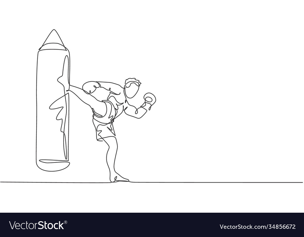 One single line drawing young energetic man Vector Image