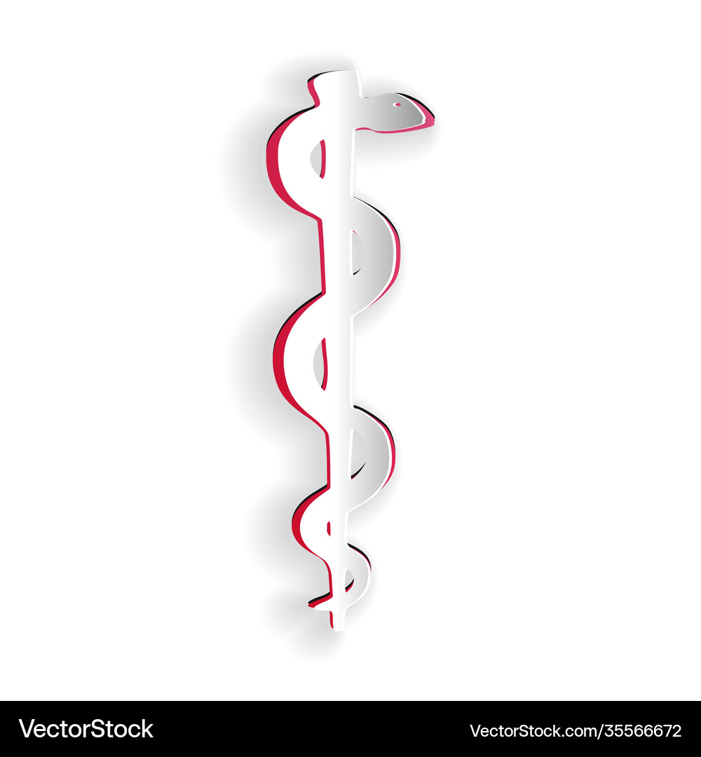 Paper cut rod asclepius snake coiled up Royalty Free Vector