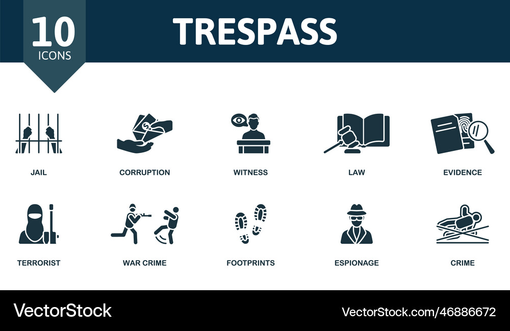 Trespass outline set creative icons jail Vector Image