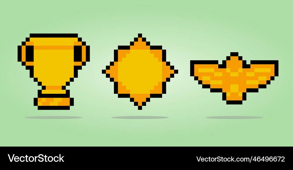 Trophy collection in pixel art for 8 bit games Vector Image