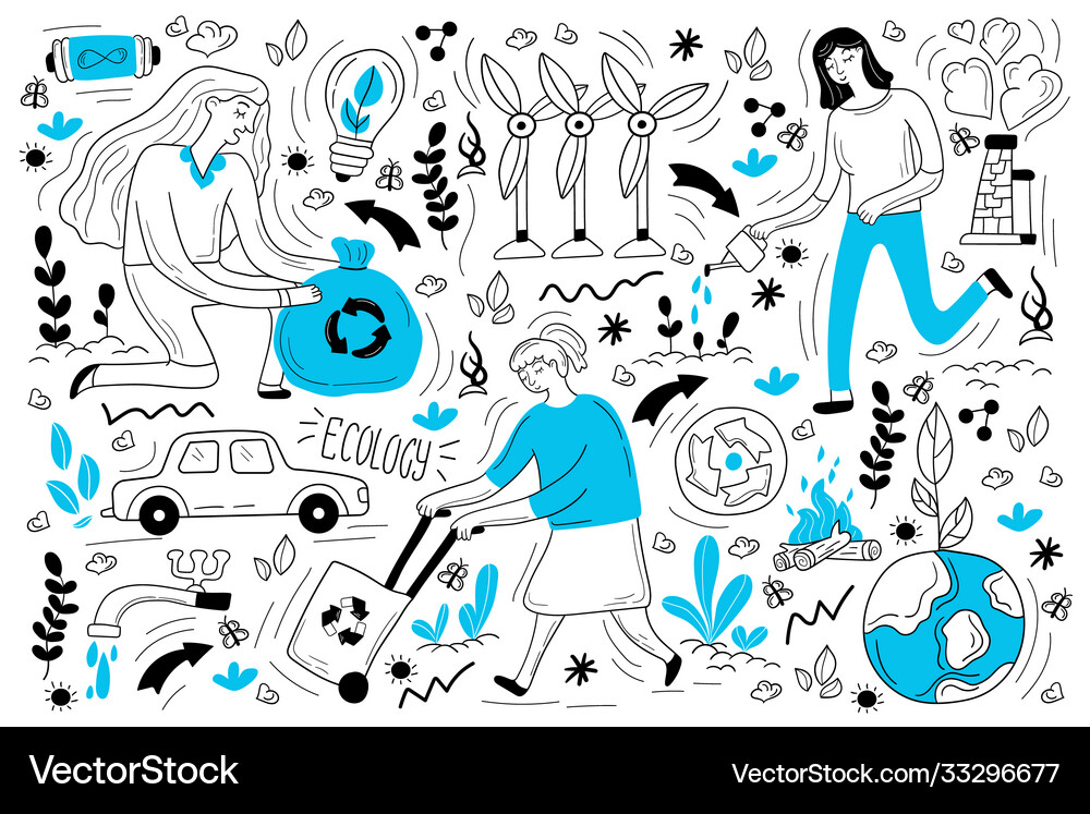 Ecology doodle set Royalty Free Vector Image - VectorStock