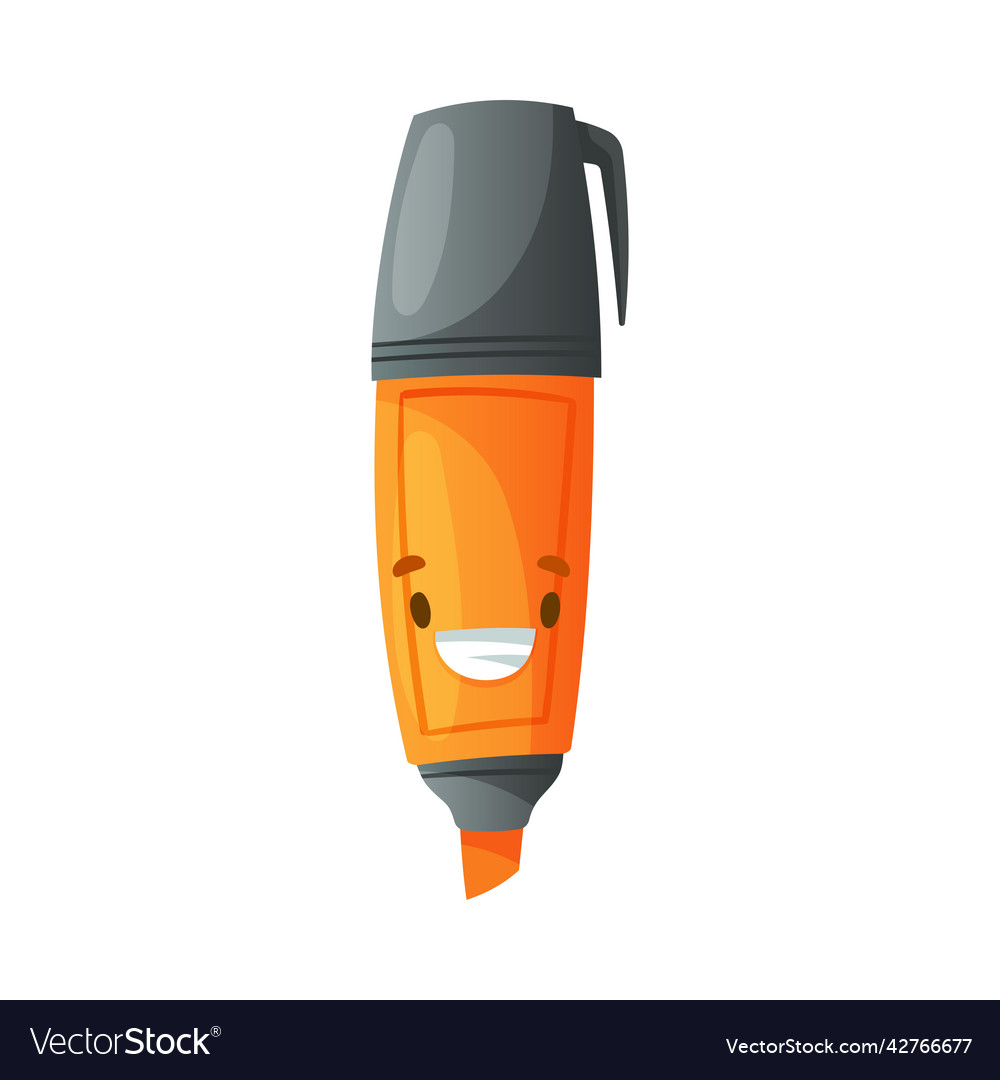 Funny orange highlighter as school item Royalty Free Vector