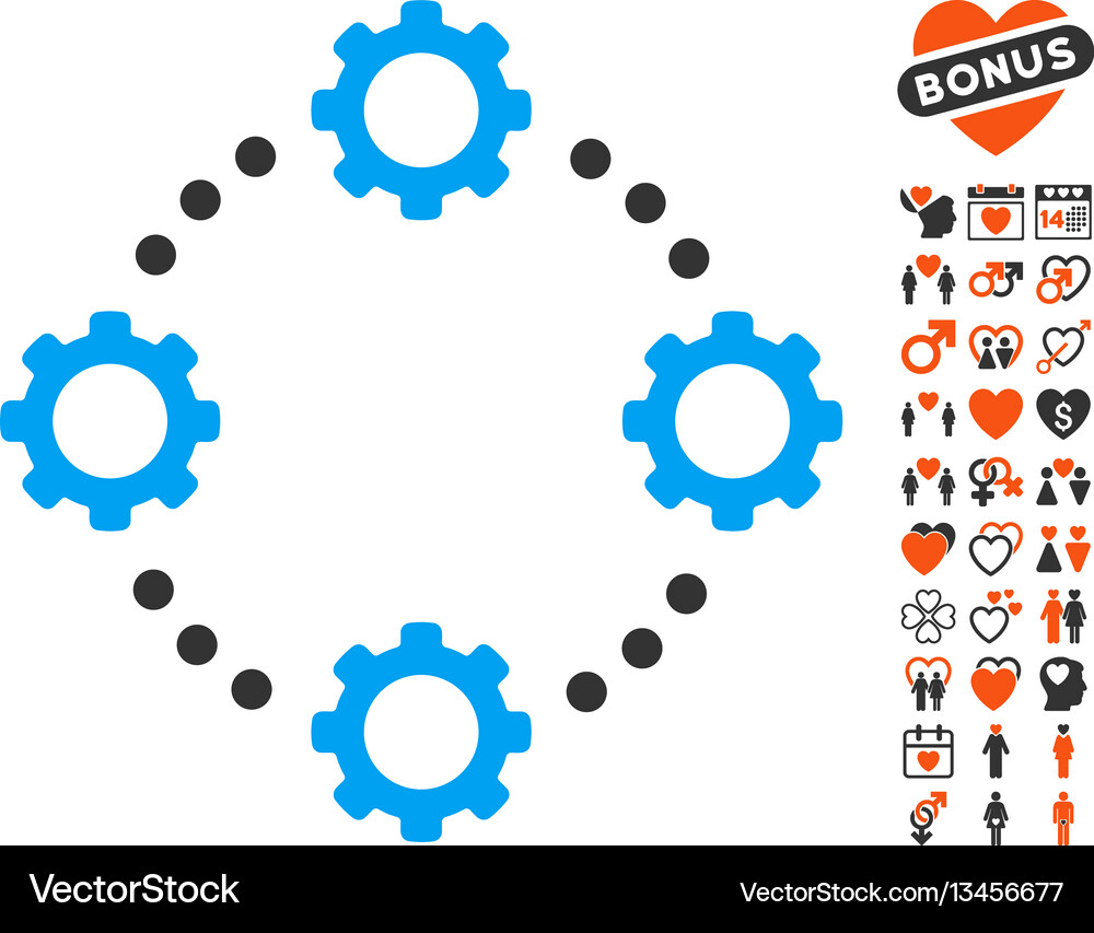 Gear virtual connection icon with love bonus Vector Image