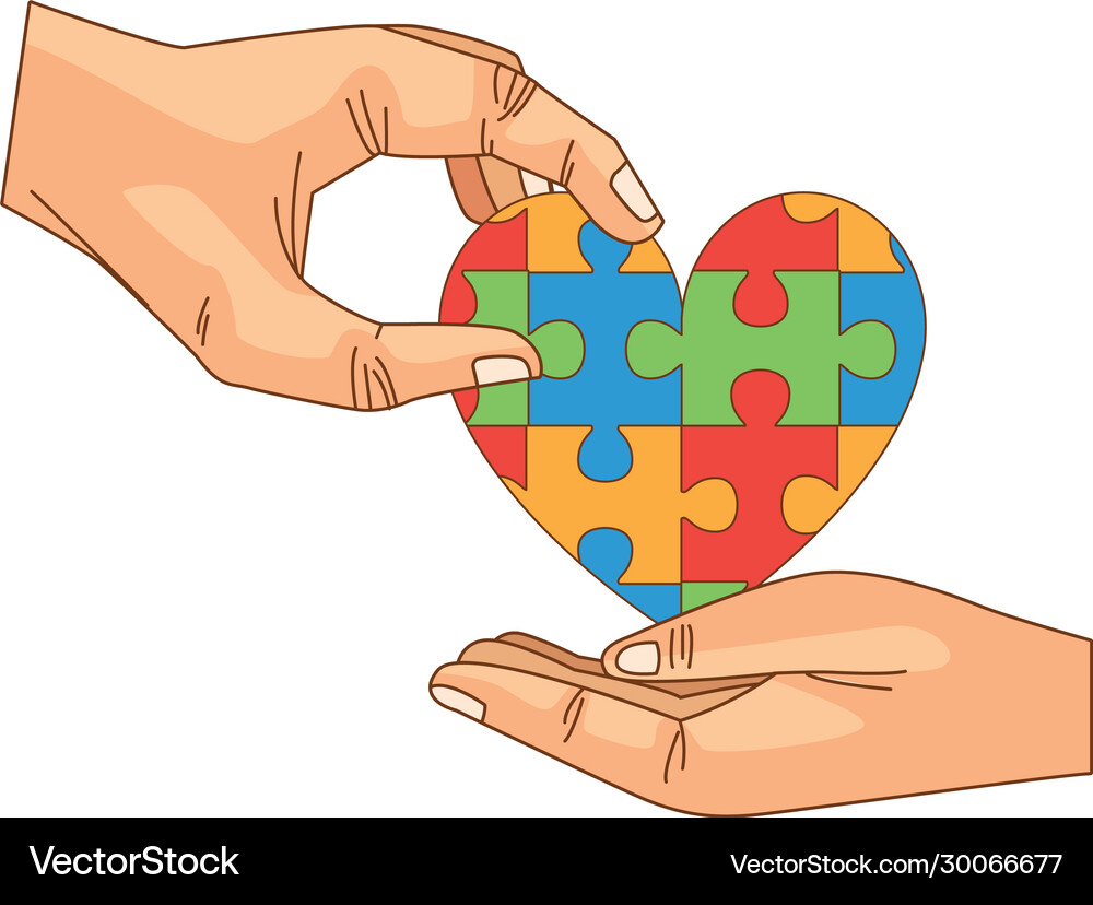 Hands human with heart puzzle game pieces Vector Image