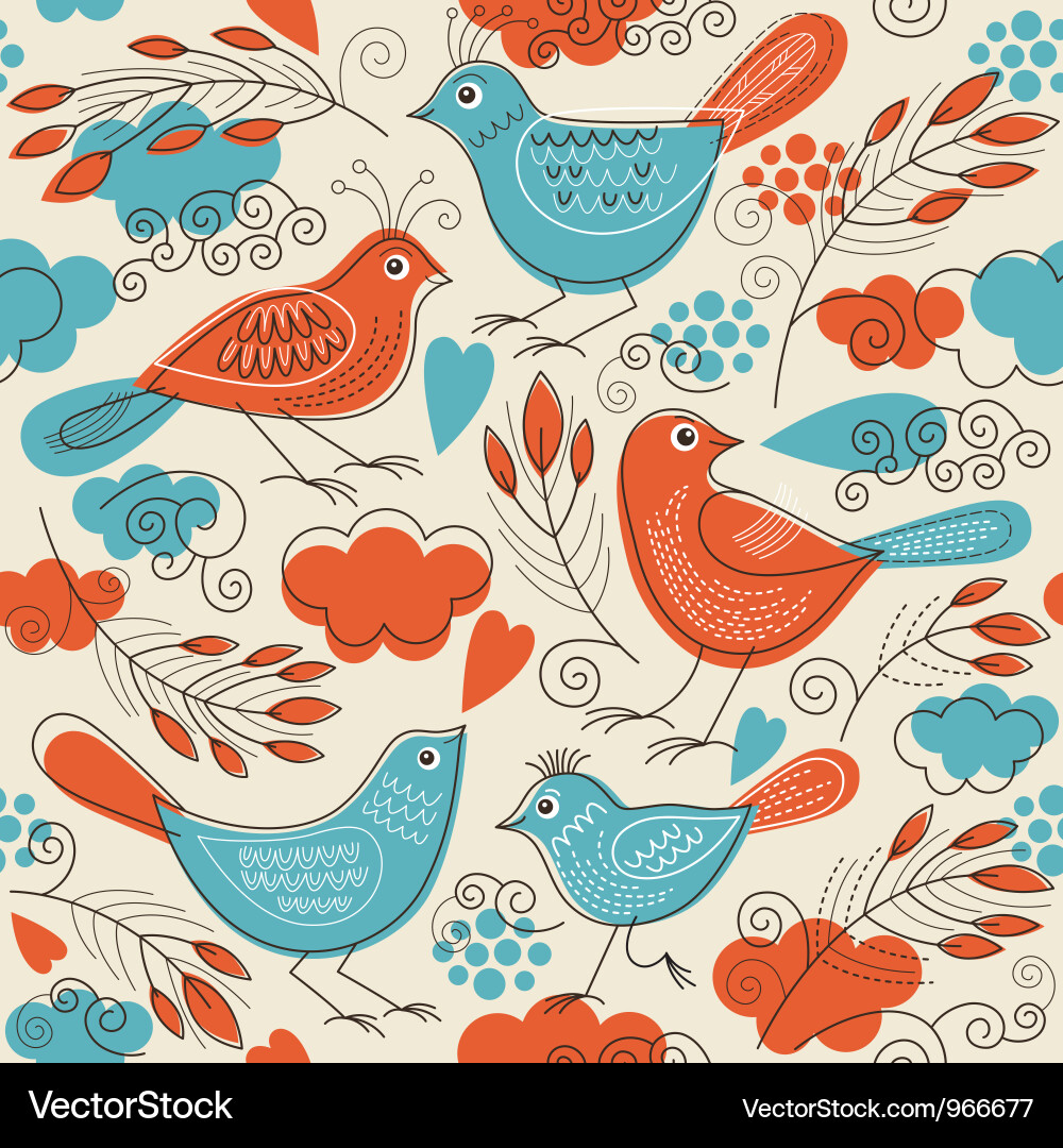 Seamless pattern with cute birds Royalty Free Vector Image