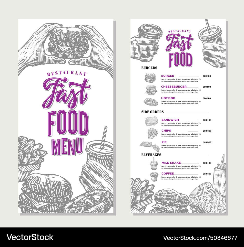 Vintage fast food restaurant menu template Vector Image