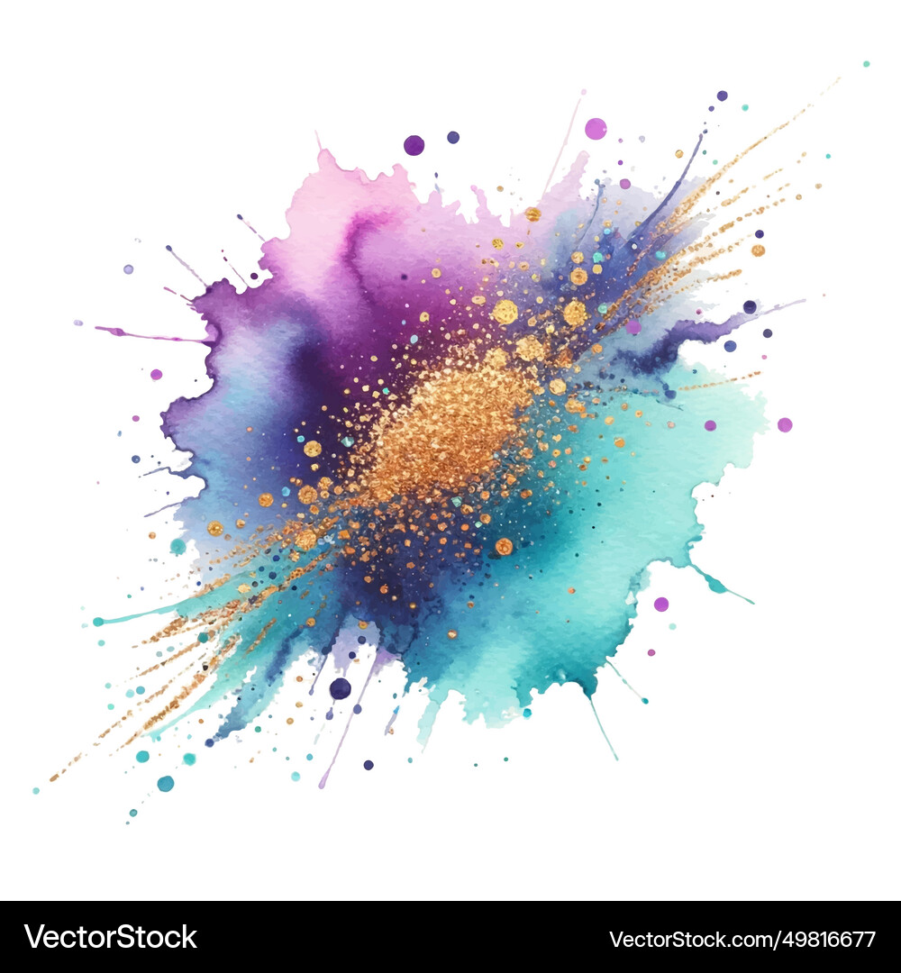 Violet blue watercolor splash blot splatter stain Vector Image