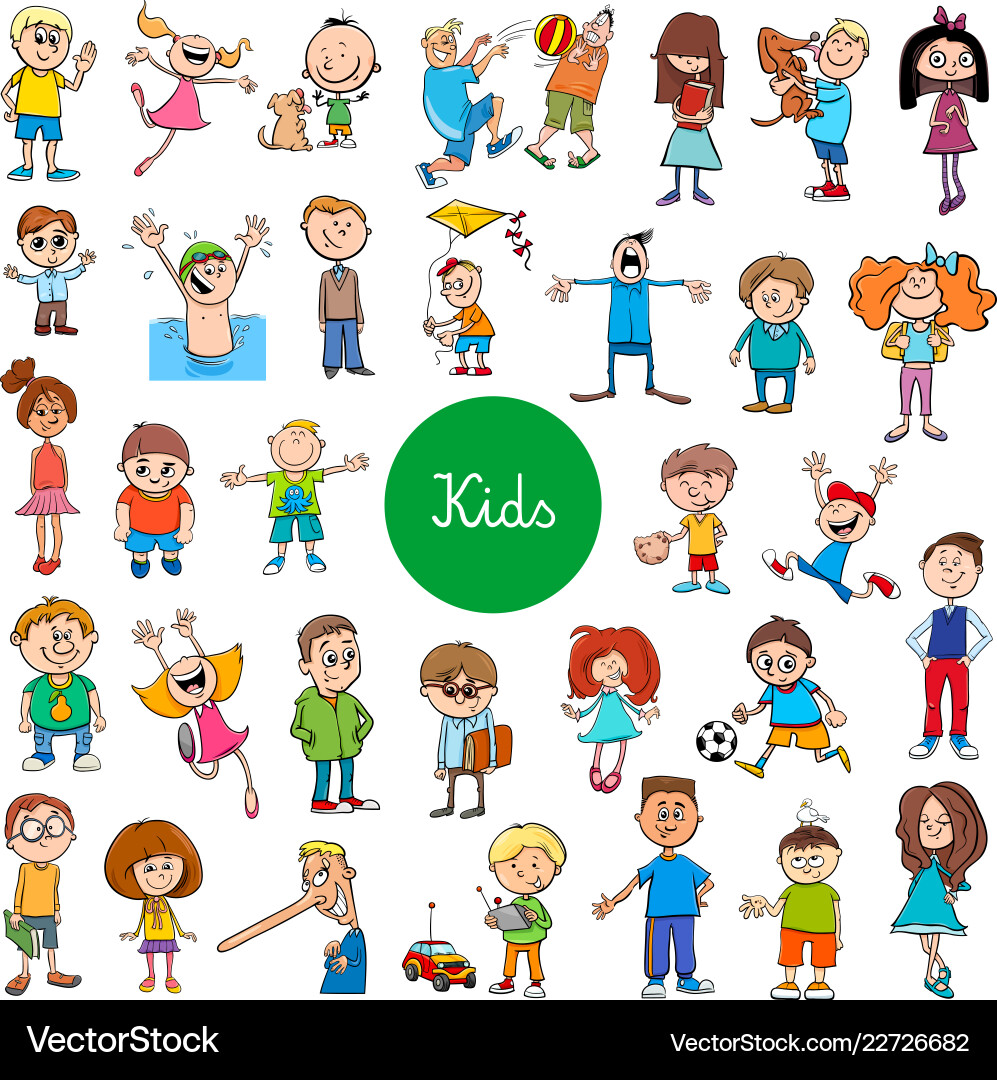 Cartoon kids characters large set Royalty Free Vector Image
