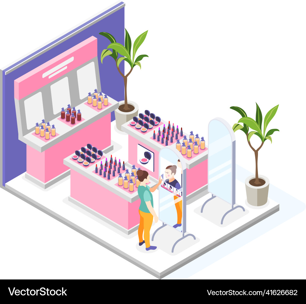 Makeup store isometric composition Royalty Free Vector Image