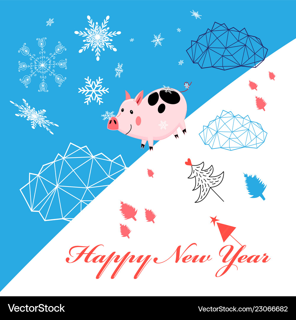 New year greeting card with piglet Royalty Free Vector Image