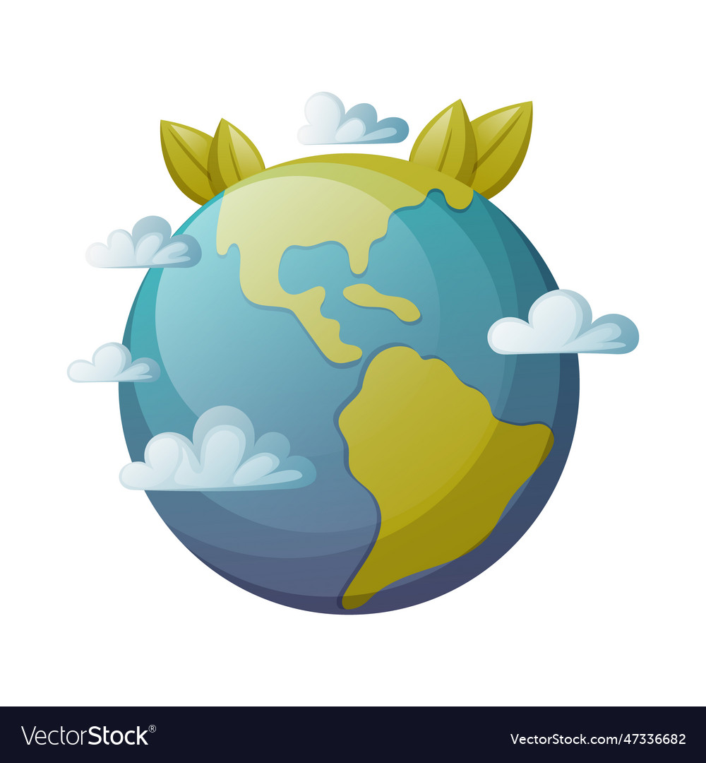 Planet earth surrounded by clouds and plants Vector Image