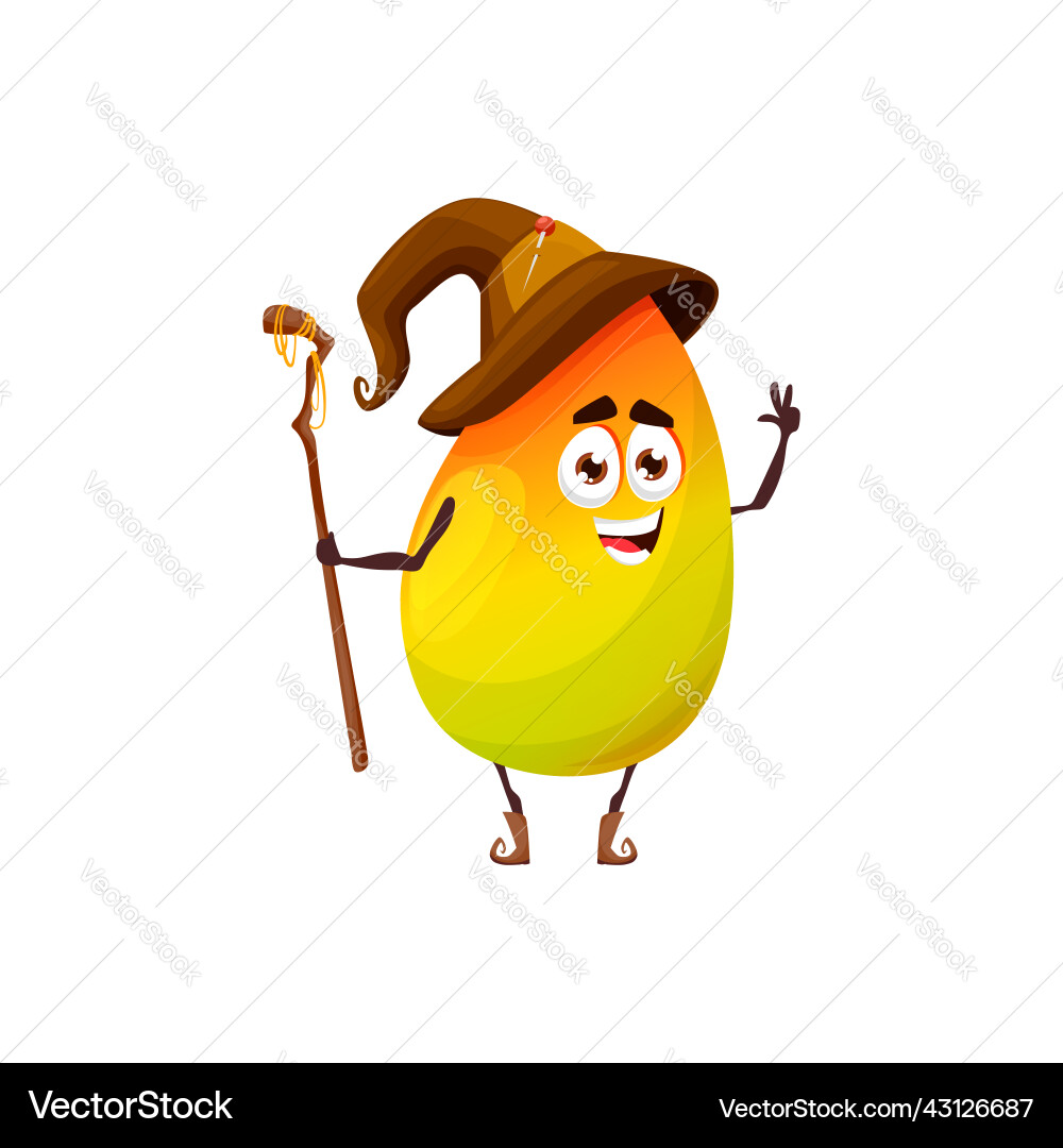 Cartoon mango fruit wizard or magician character Vector Image
